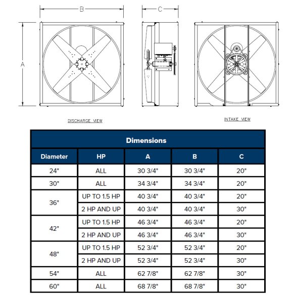 VI Cabinet Exhaust Fan 24 inch 5000 CFM Belt Drive VI2413-V