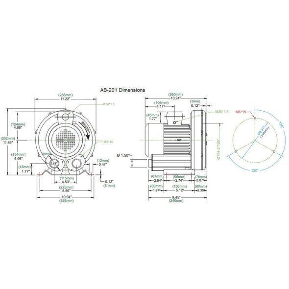 Atlantic Blowers Single Stage Regenerative Blower 1.5 inch 110 CFM 1 ...