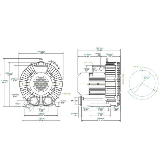 Atlantic Blowers Single Stage Regenerative Blower 2 inch 230 CFM 3 ...