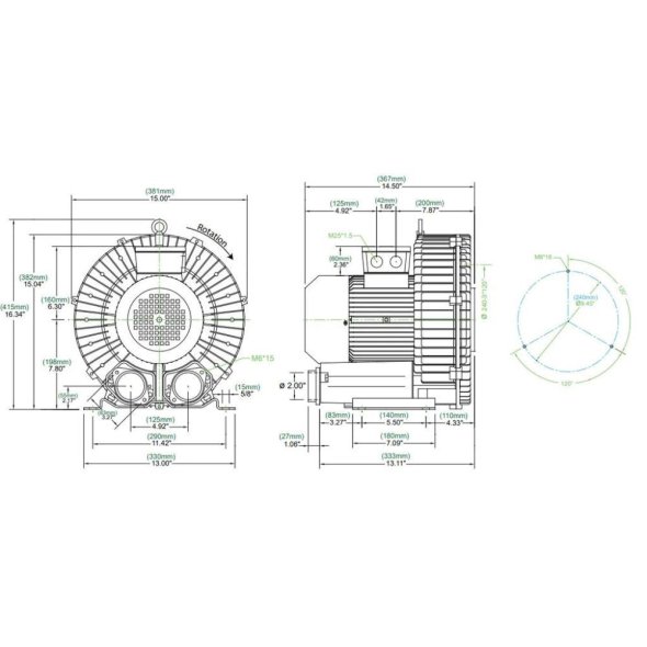 Atlantic Blowers Single Stage Regenerative Blower 2 inch 230 CFM 3 ...